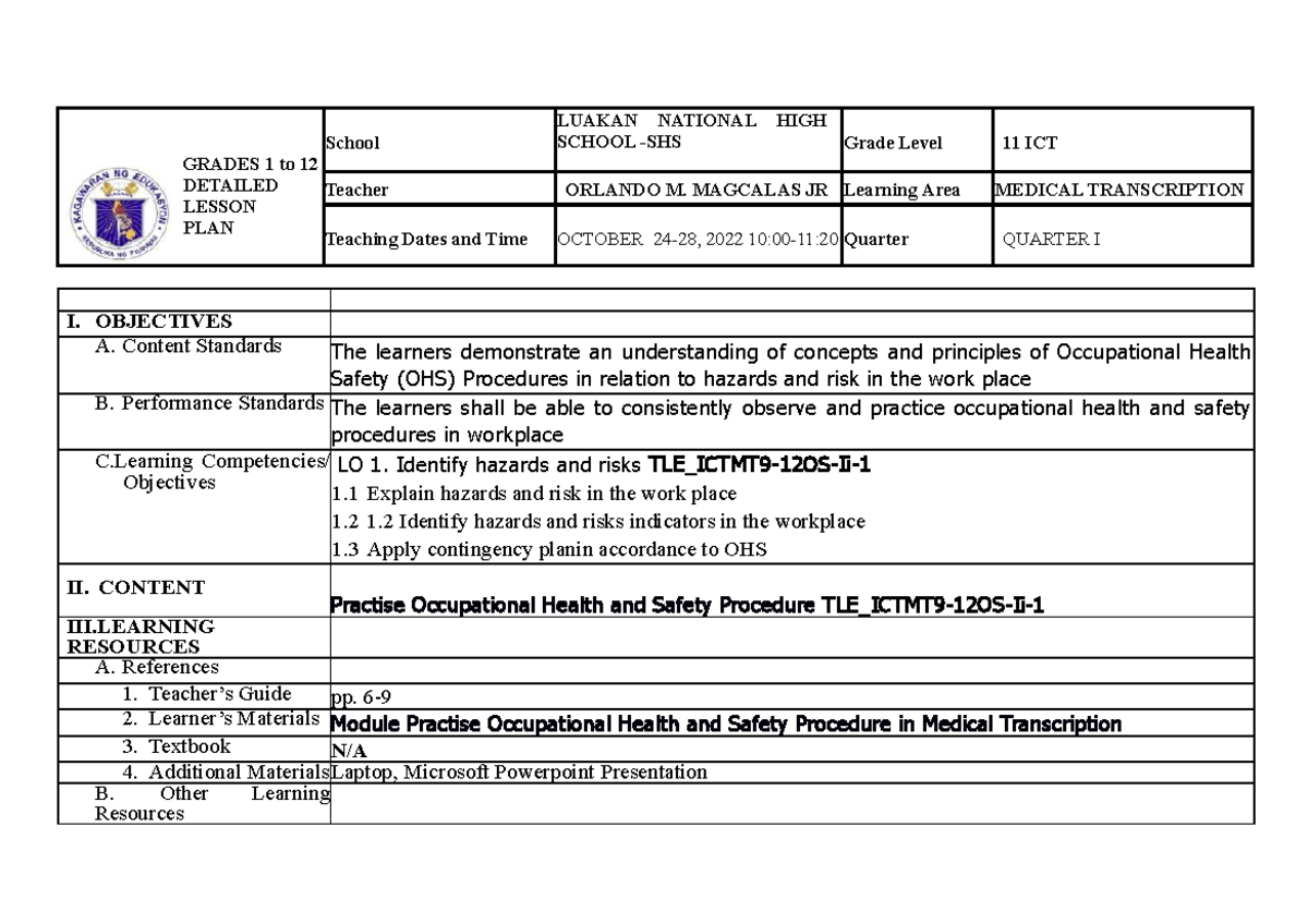 Dlp MT observation - GRADES 1 to 12 DETAILED LESSON PLAN School LUAKAN ...