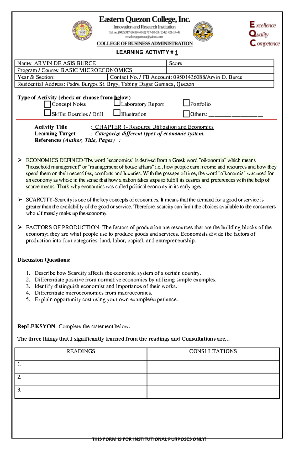 Basic- Micro-LAS-1-AND-2 - THIS FORM IS FOR INSTITUTIONAL PURPOSES ONLY ...