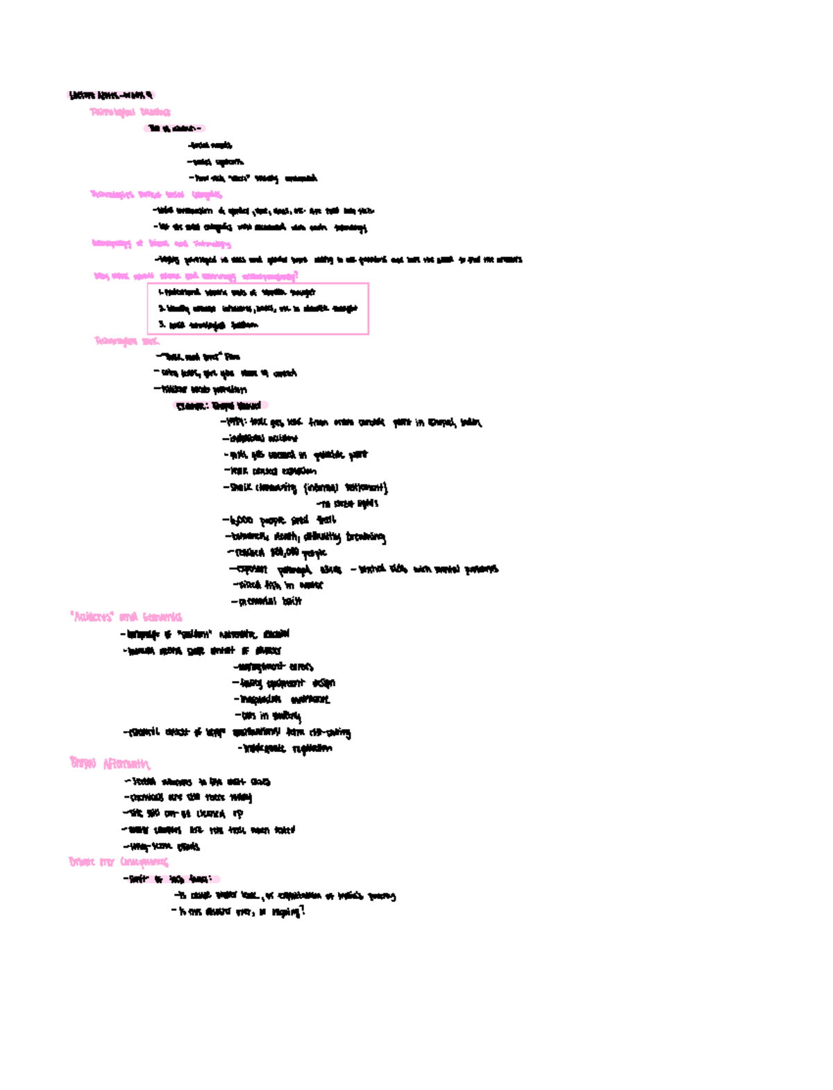 Technologies lecture-Week 9 - tore notes week a technological Disasters ...