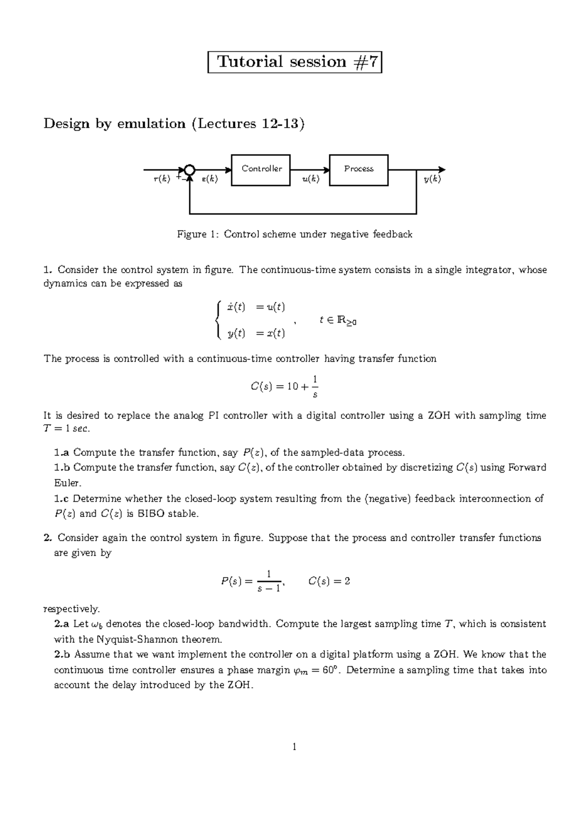 Tutorial 7 Digital And Hybrid Control Systems Tutorial Session Design By Emulation Lectures