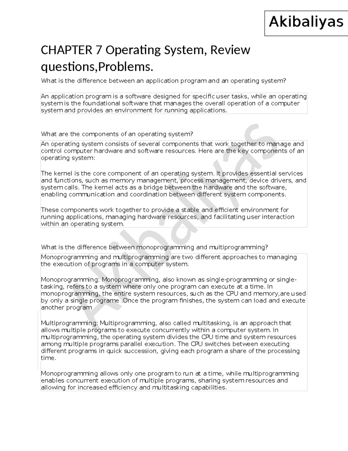 Chapter 7 Solved - nill - CHAPTER 7 Operating System, Review questions ...