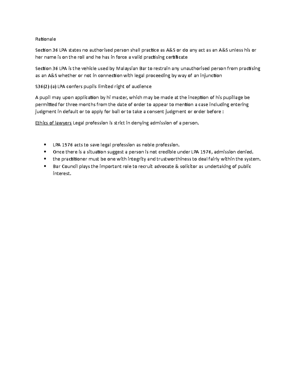 Rationale - case review - Rationale Section 36 LPA states no authorised ...