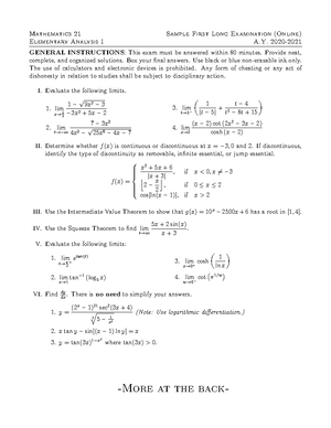 M21-LE3-A - derivatives - Mathematics 21 Third Long Examination Second ...
