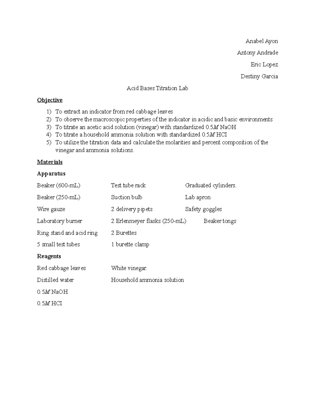 Lab Report - Anabel Ayon Antony Andrade Eric Lopez Destiny Garcia Acid ...