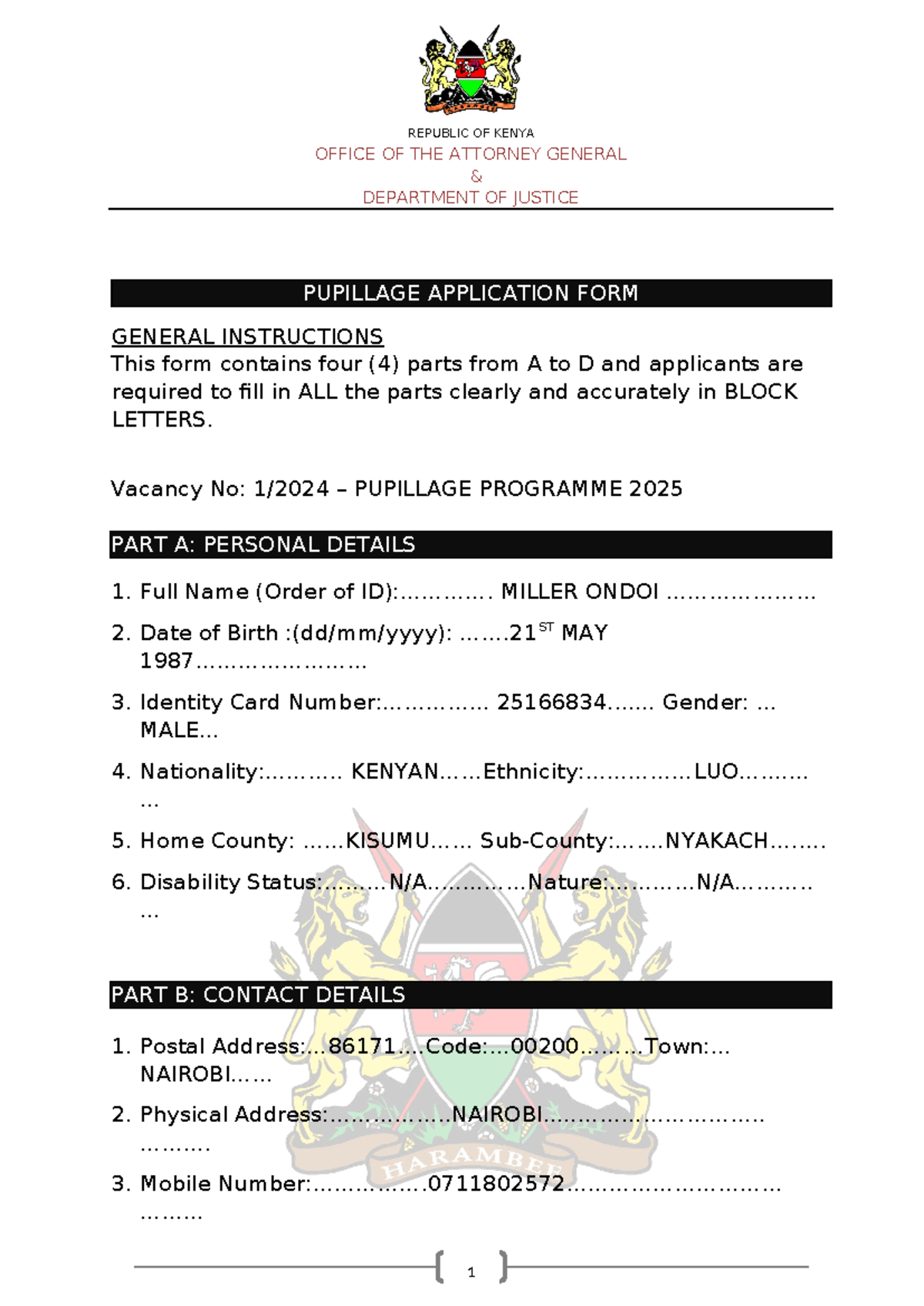 Pupillage-Application-Form - REPUBLIC OF KENYA OFFICE OF THE ATTORNEY ...