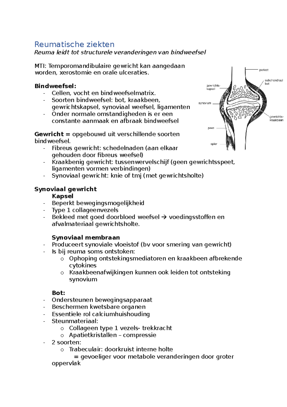 Samenvatting onderdeel reuma - Reumatische ziekten Reuma leidt tot ...