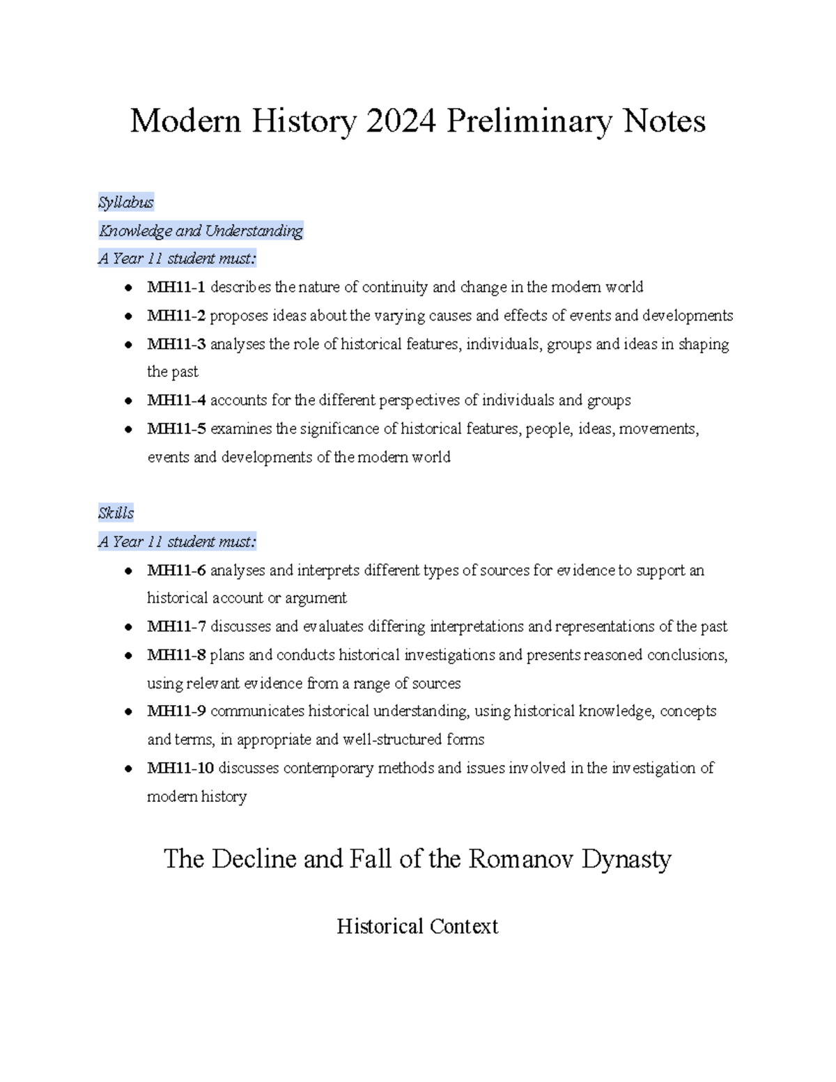Modern History Preliminary Notes - Modern History 2024 Preliminary ...