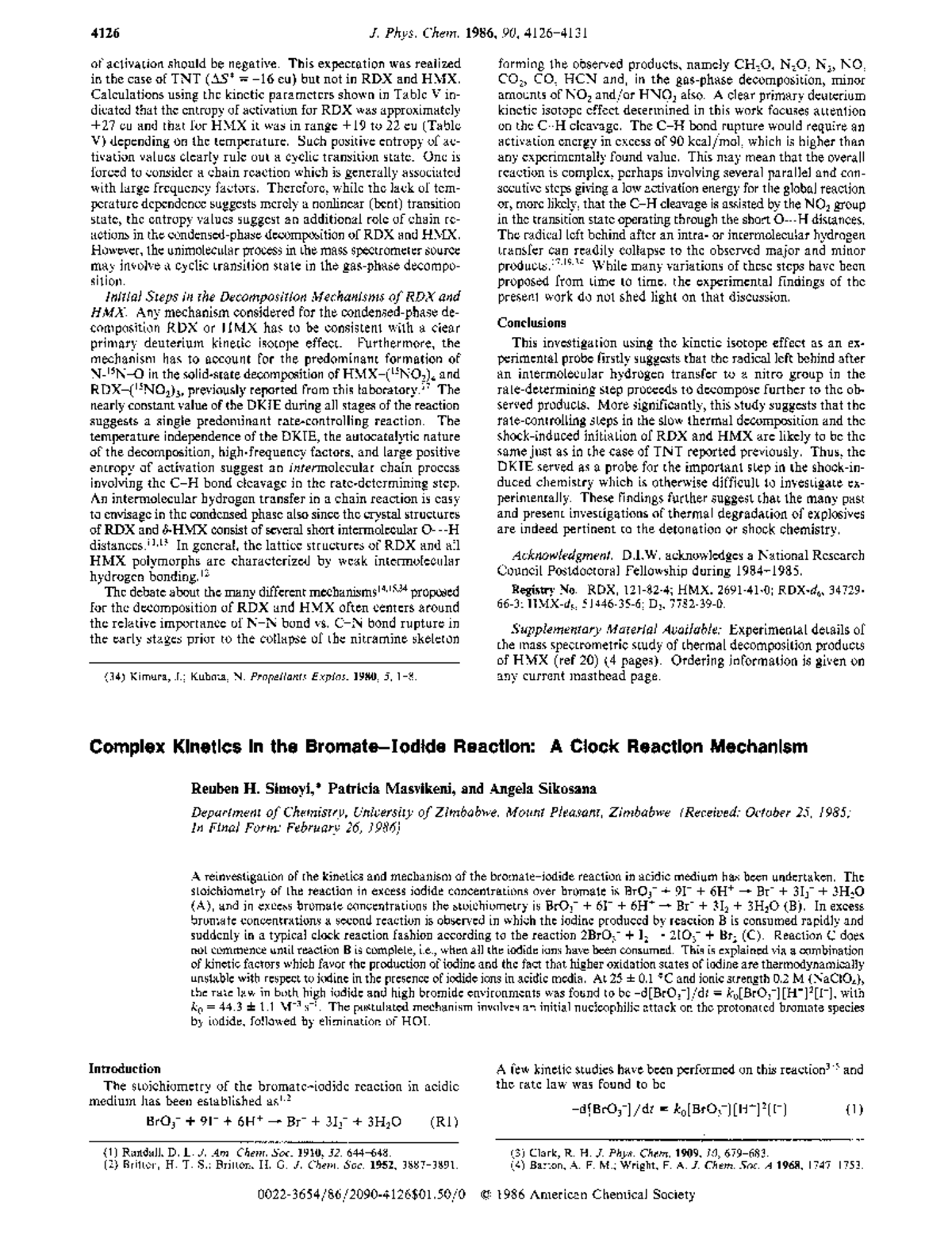 Simoyi 1986 - quimica organica - 4126 J. Phys. Chem. 1986, 90, 4126- of activation should be ...