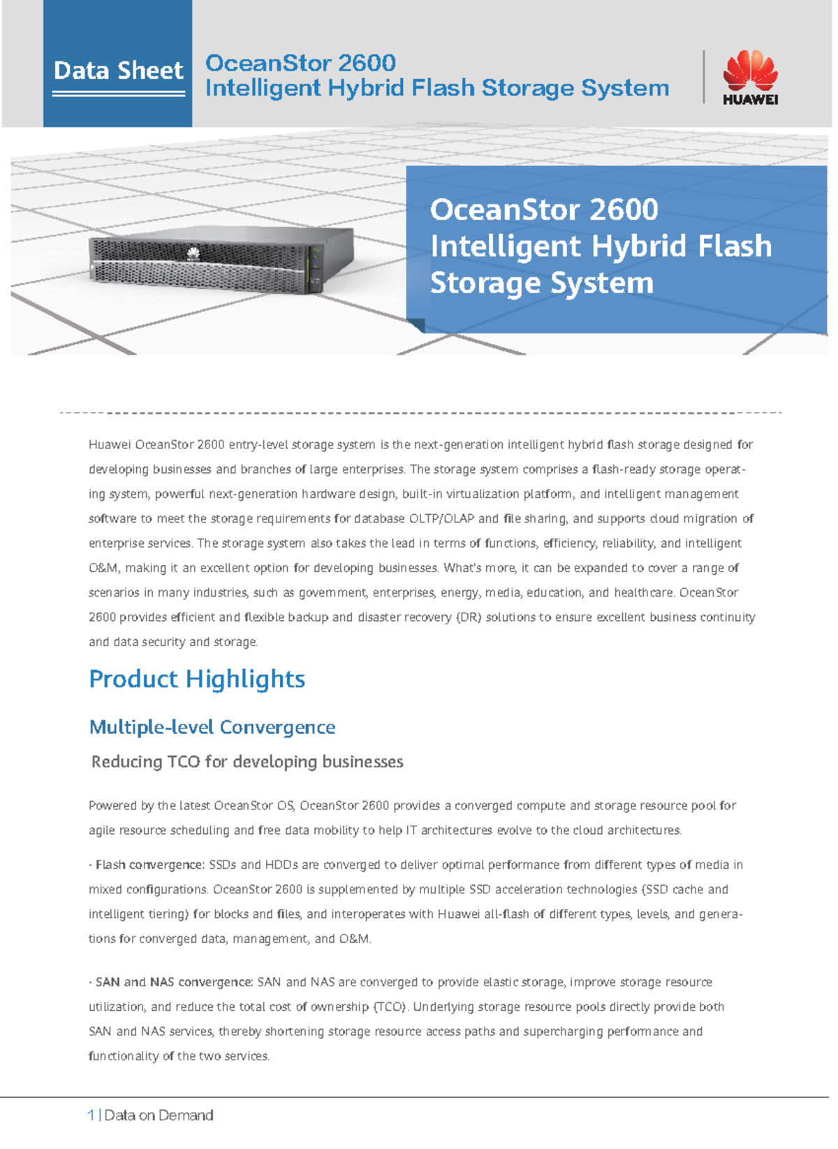Huawei Hybrid Ocean Stor 2600 Datasheet - Intelligent Hybrid Flash ...