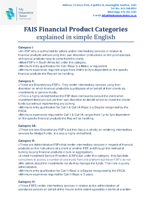 FSCA Moonstone FAIS Qualifying Criteria for Key Individual (KI ...
