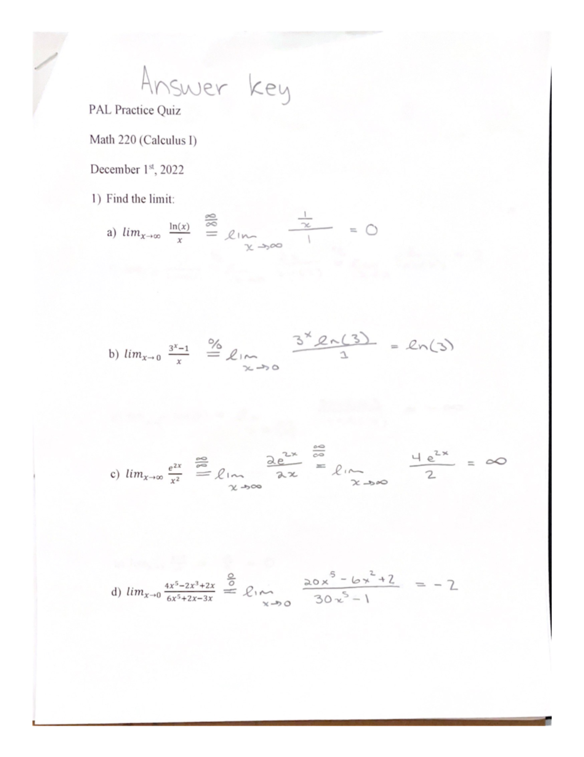 PAL Answer Key Dec 1 - Practice worksheets - MAT 191 - Studocu