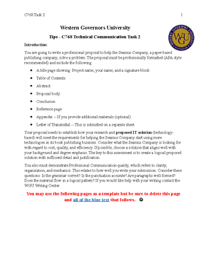 C768 Technical Communication Task 1 - TASK 1: IMPLEMENTATION OF TECHNOLOGY SOLUTION Created by ...