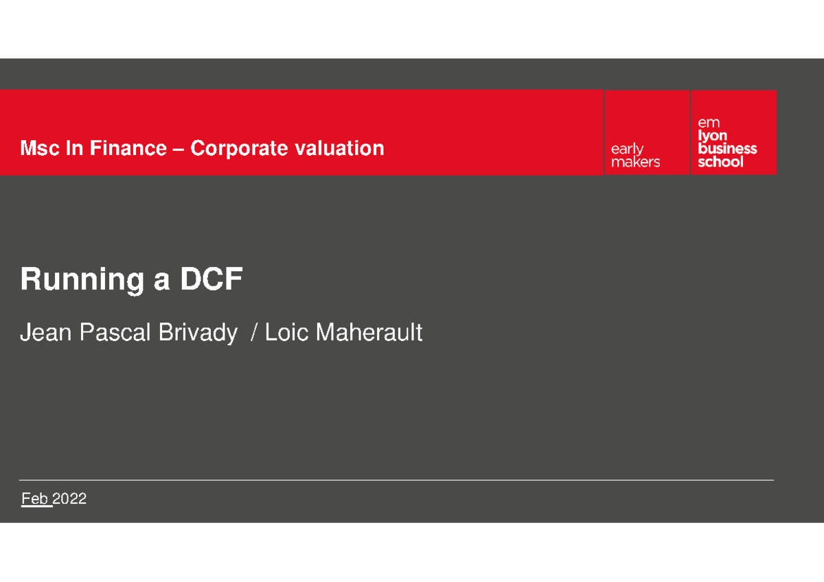 S2 - DCF - Introduction course to Valuation - Running a DCF Msc In ...