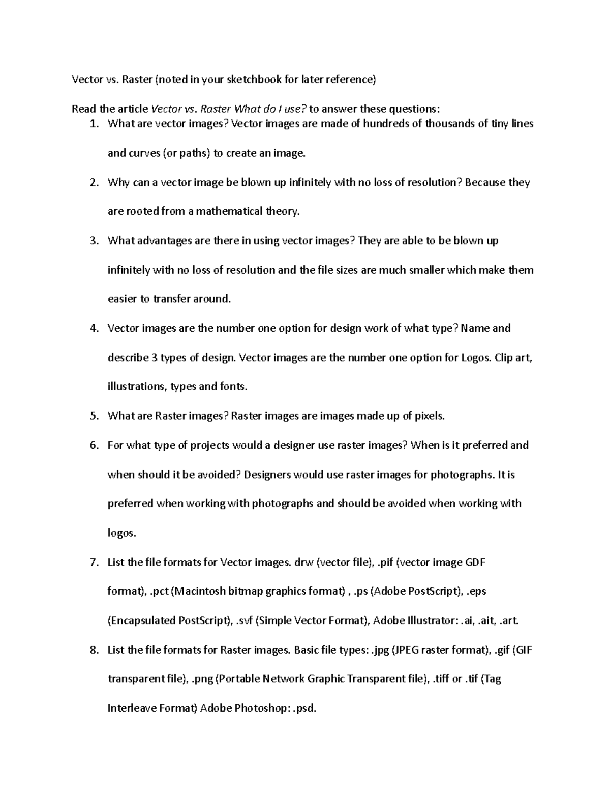 Vector vs Raster - Good - Vector vs. Raster (noted in your sketchbook ...