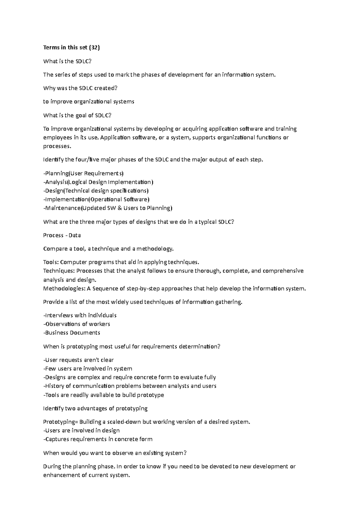 Terms BSAs use - BSA Notes - Terms in this set (32) What is the SDLC ...