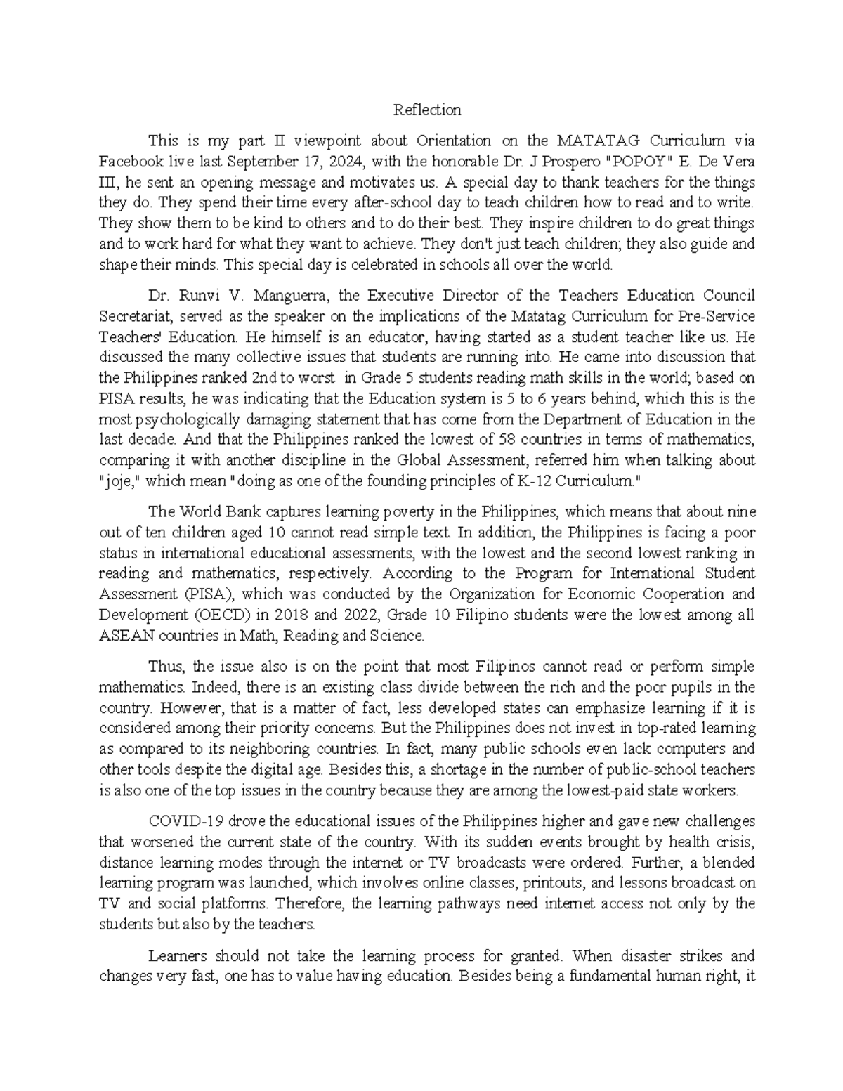 Reflection 2222 - PERFECT - Reflection This is my part II viewpoint ...