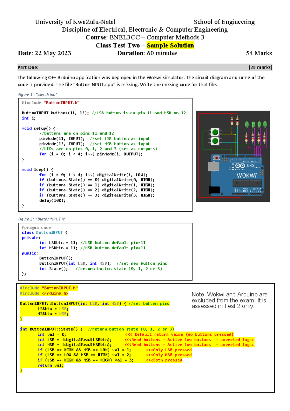 3CC Test 2 - sample solution - University of KwaZulu-Natal School of ...