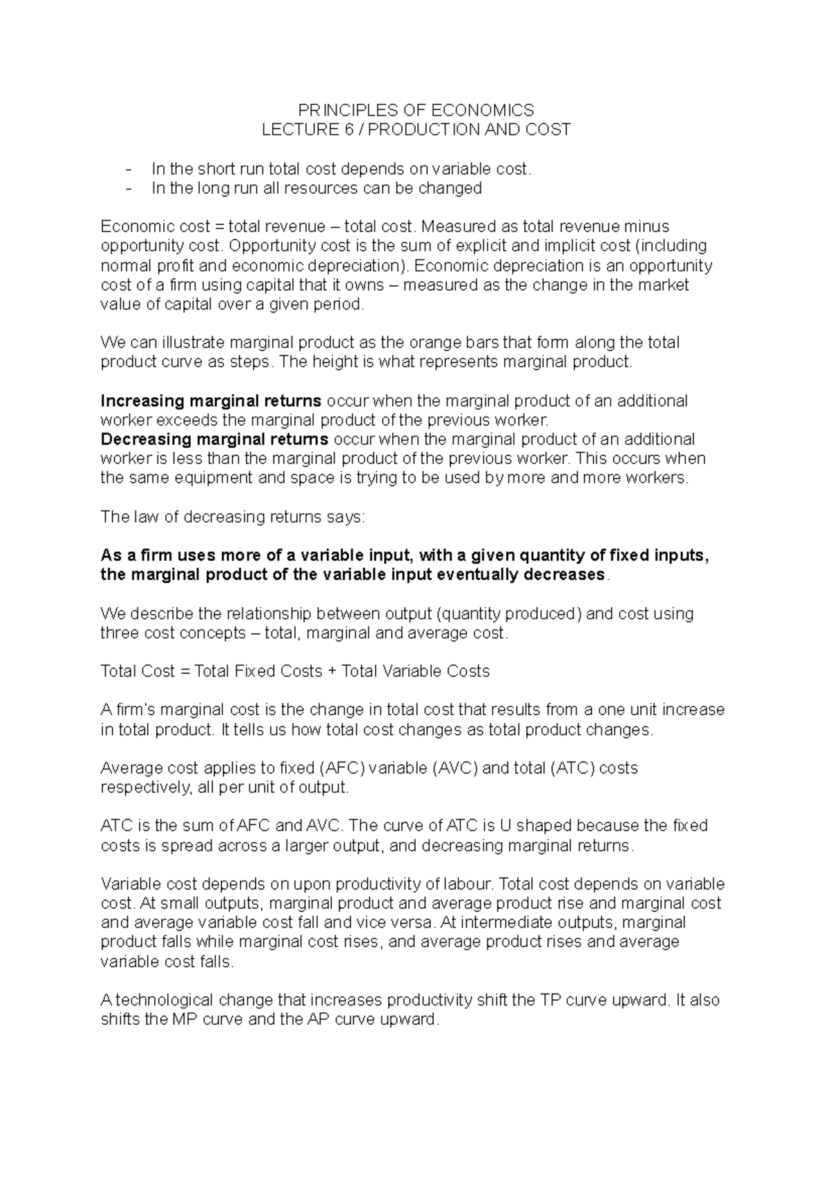 Principles OF Economics L6 - PRINCIPLES OF ECONOMICS LECTURE 6 ...