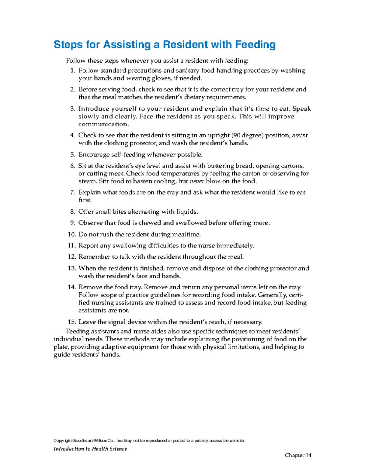 Feeding resident - Notes - Copyright Goodheart-Willcox Co., Inc. May ...