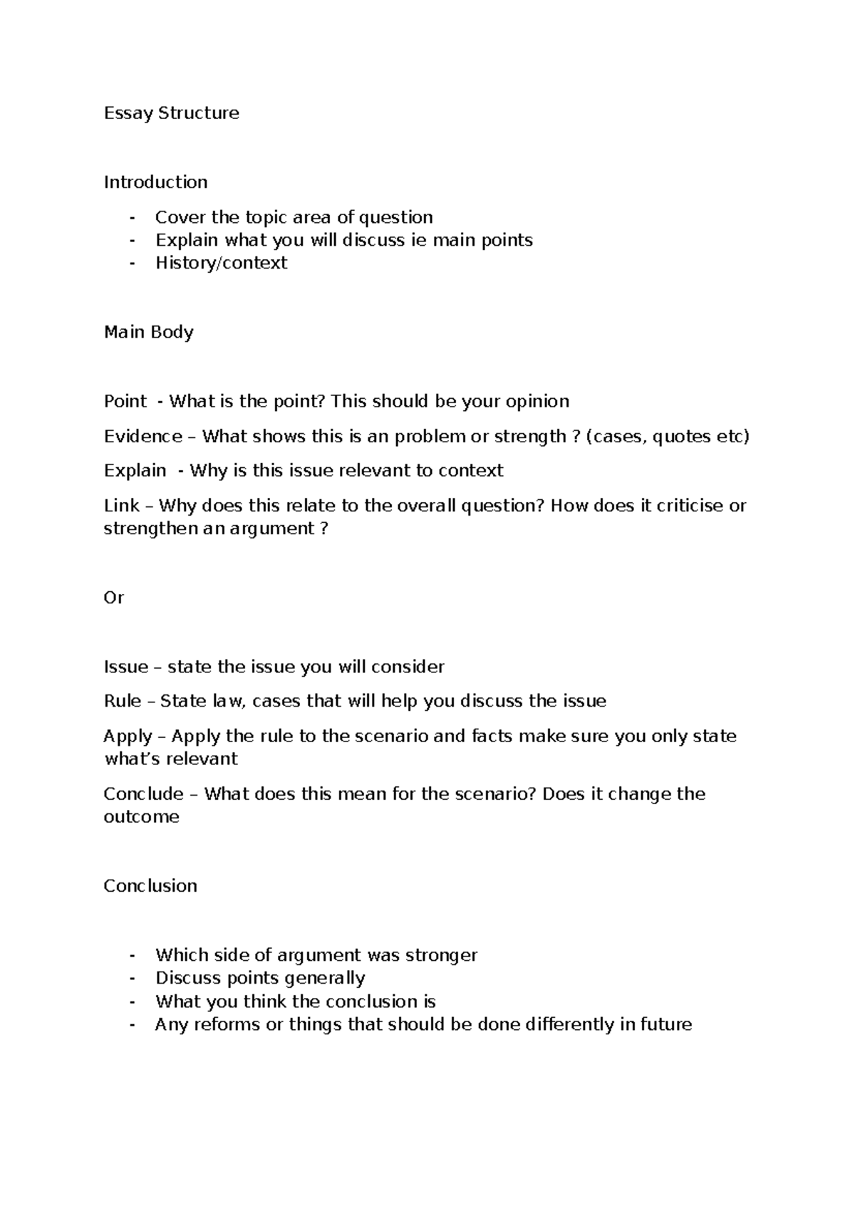 essay structure format - Essay Structure Introduction - Cover the topic ...