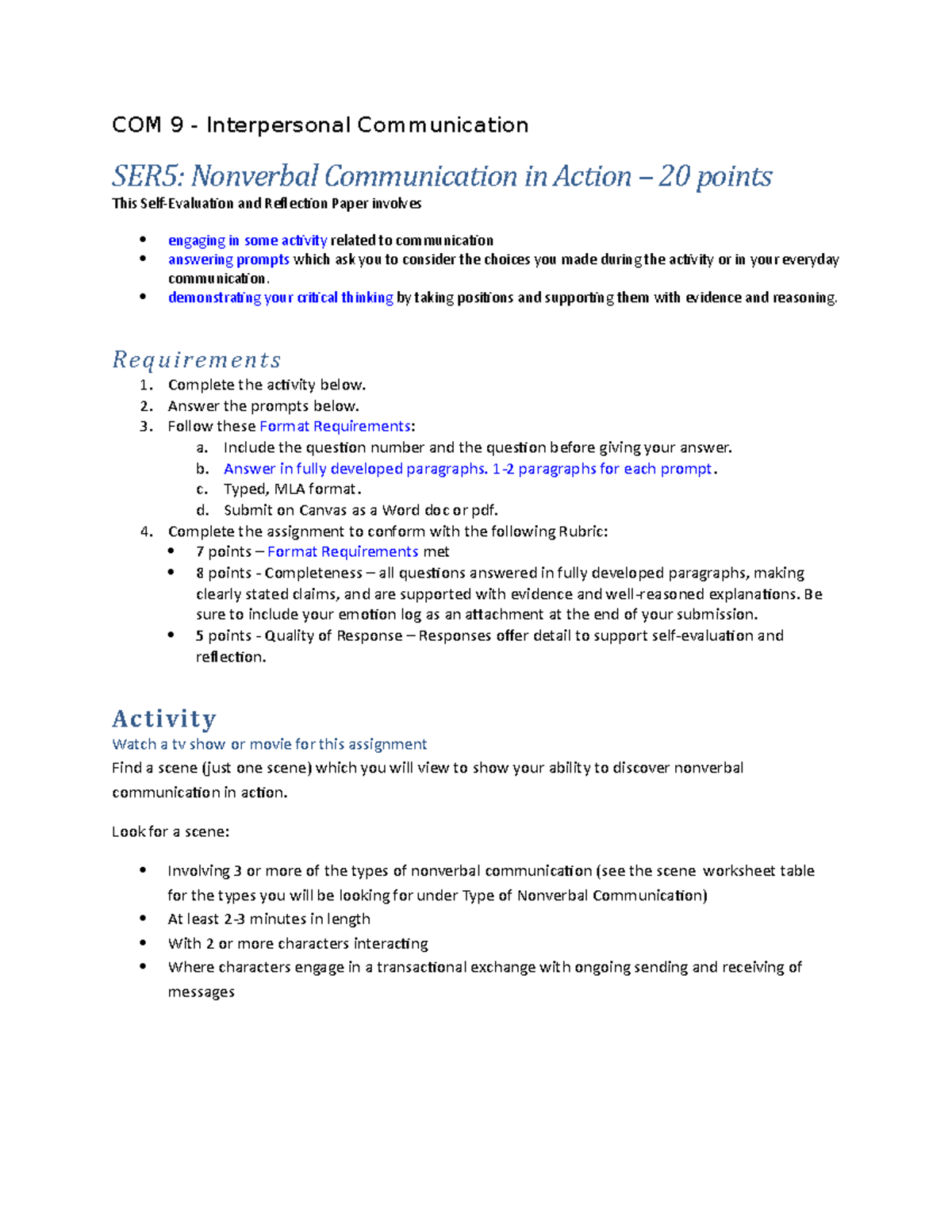 SER 5 NVC - Summary and chapter assignment - COM 9 - Interpersonal ...