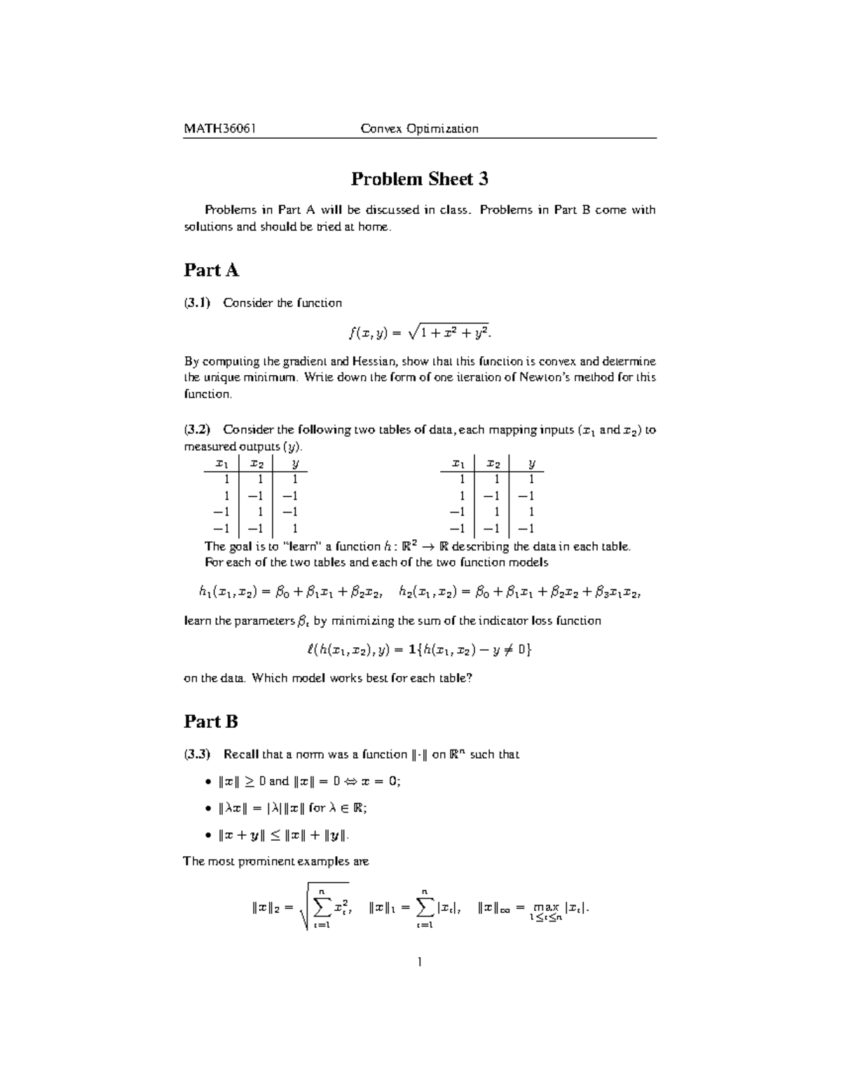 Pr3 - Problem sheet 3 - MATH36061 Convex Optimization Problem Sheet 3 ...
