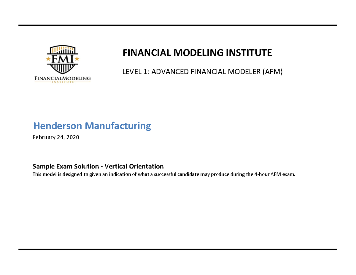 FMI Model for AFM Exam - Sample 1 (Vertical) - FINANCIAL MODELING ...