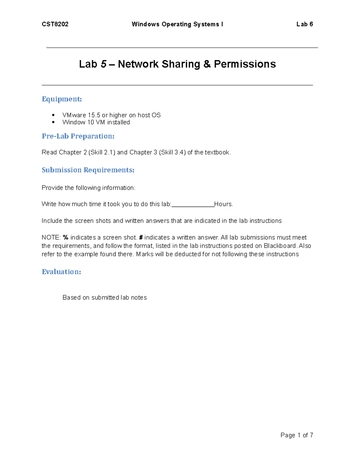 Lab 5 - Network Shares & Permissions Rev 1019 - CST8202 Windows Operating Systems I Lab 6 Page 1 ...