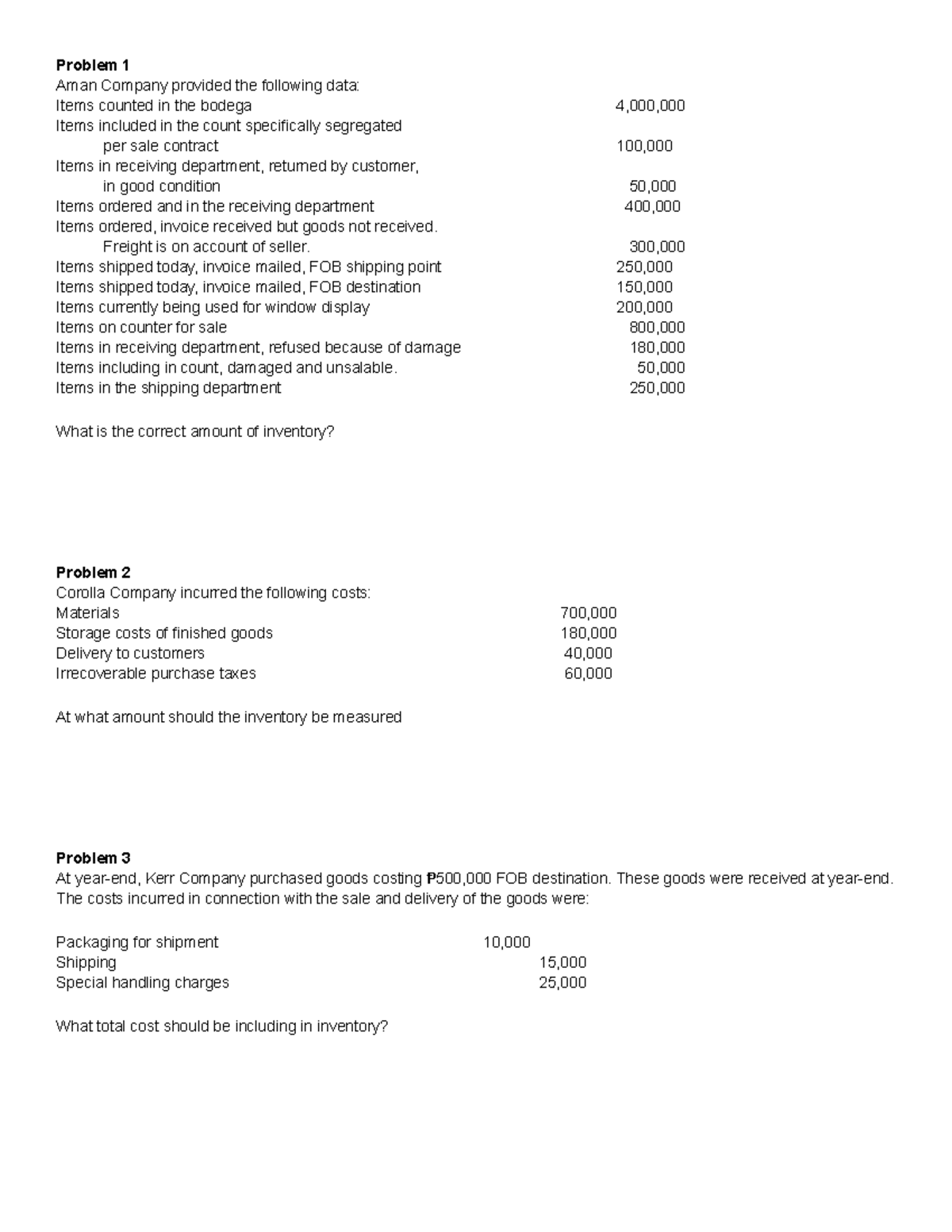 Inventory discussion - Student's copy (1) - Problem 1 Aman Company provided the following data ...