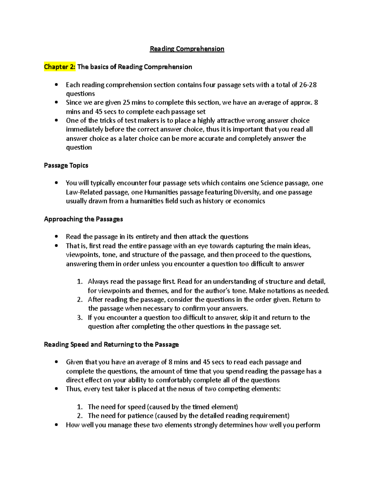 reading comprehension - 8 mins and 45 secs to complete each passage set ...