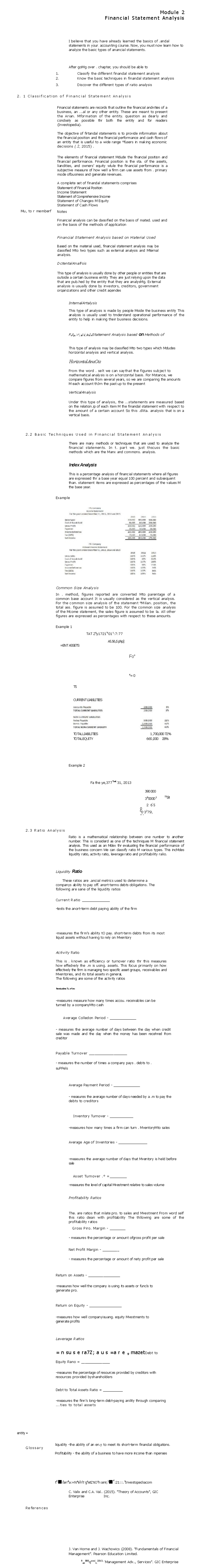 Module 2 - Lecture notes 2 - Modul e 2 Financial Statemen t Analysis I ...