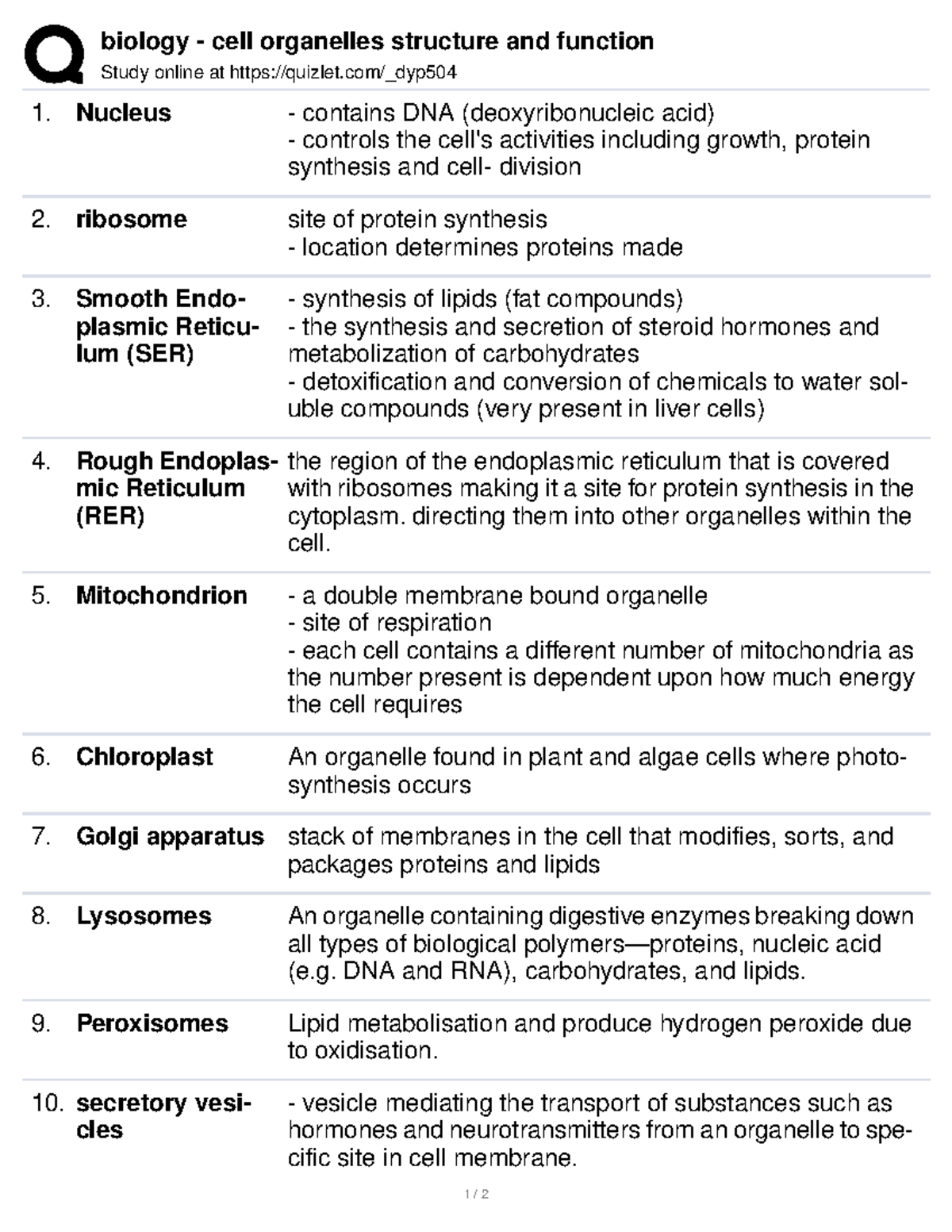 Bio flash cell structure + function - biology - cell organelles ...