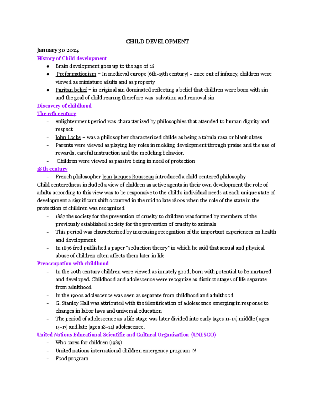 Child Development -4 - CHILD DEVELOPMENT January 30 2024 History of ...