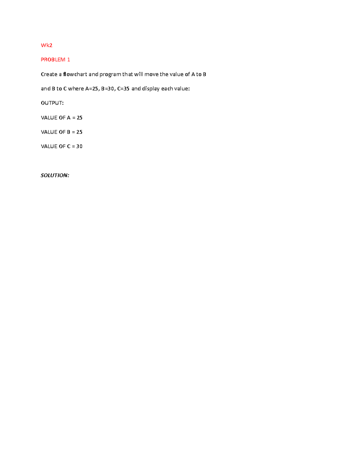 Problems And Solutions Using Java With Flowcharts Swapping Technique Wk Problem 1 Create A