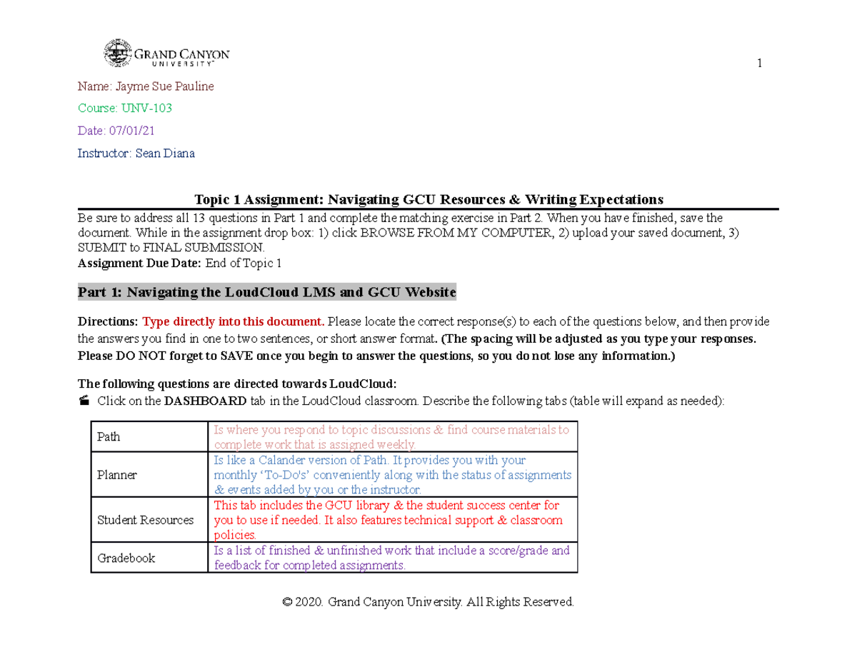 UNV-103-T1- writing and resources guide assignment doc page for first ...