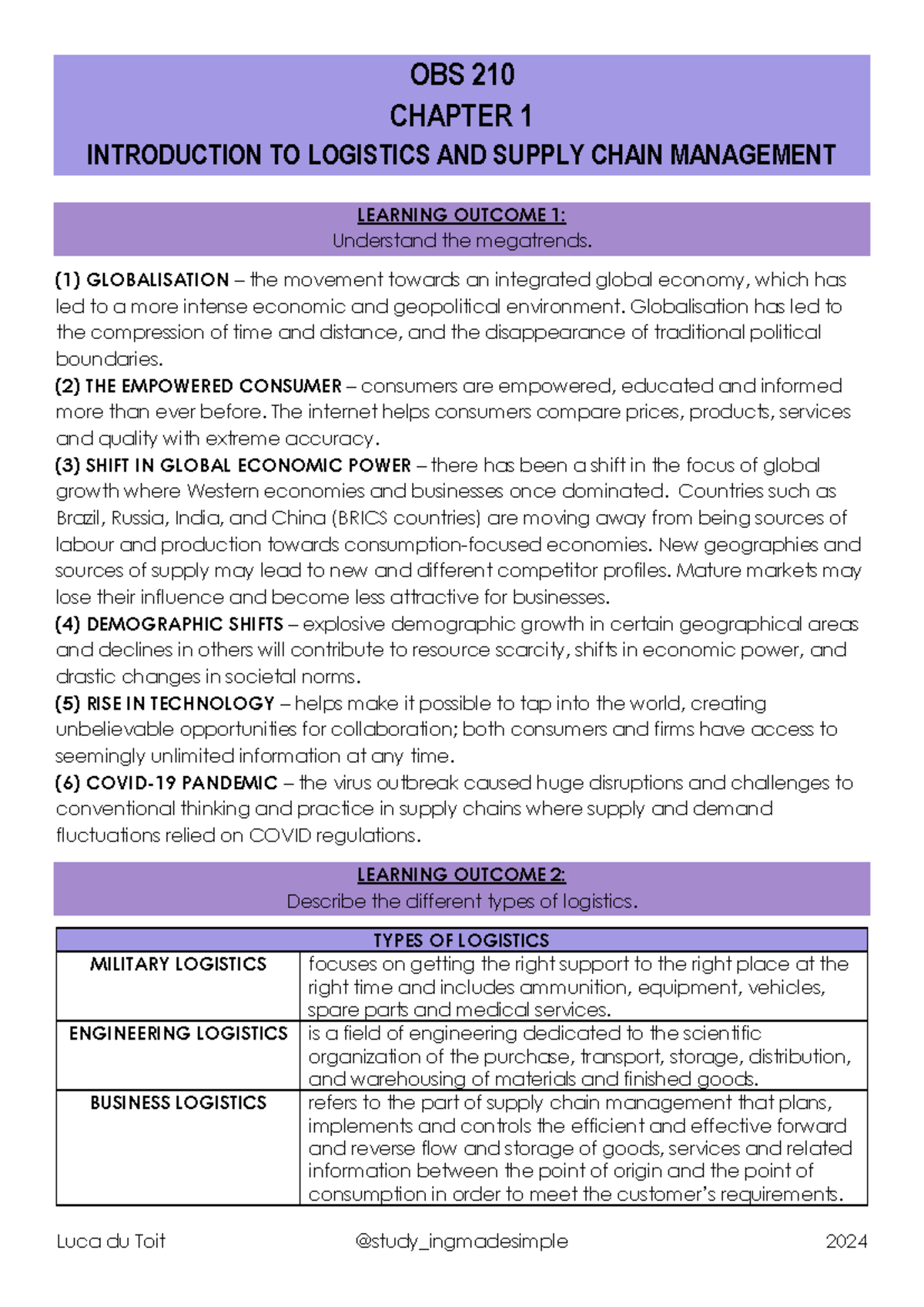 OBS 210 Chapter 1 - OBS 210 CHAPTER 1 INTRODUCTION TO LOGISTICS AND ...