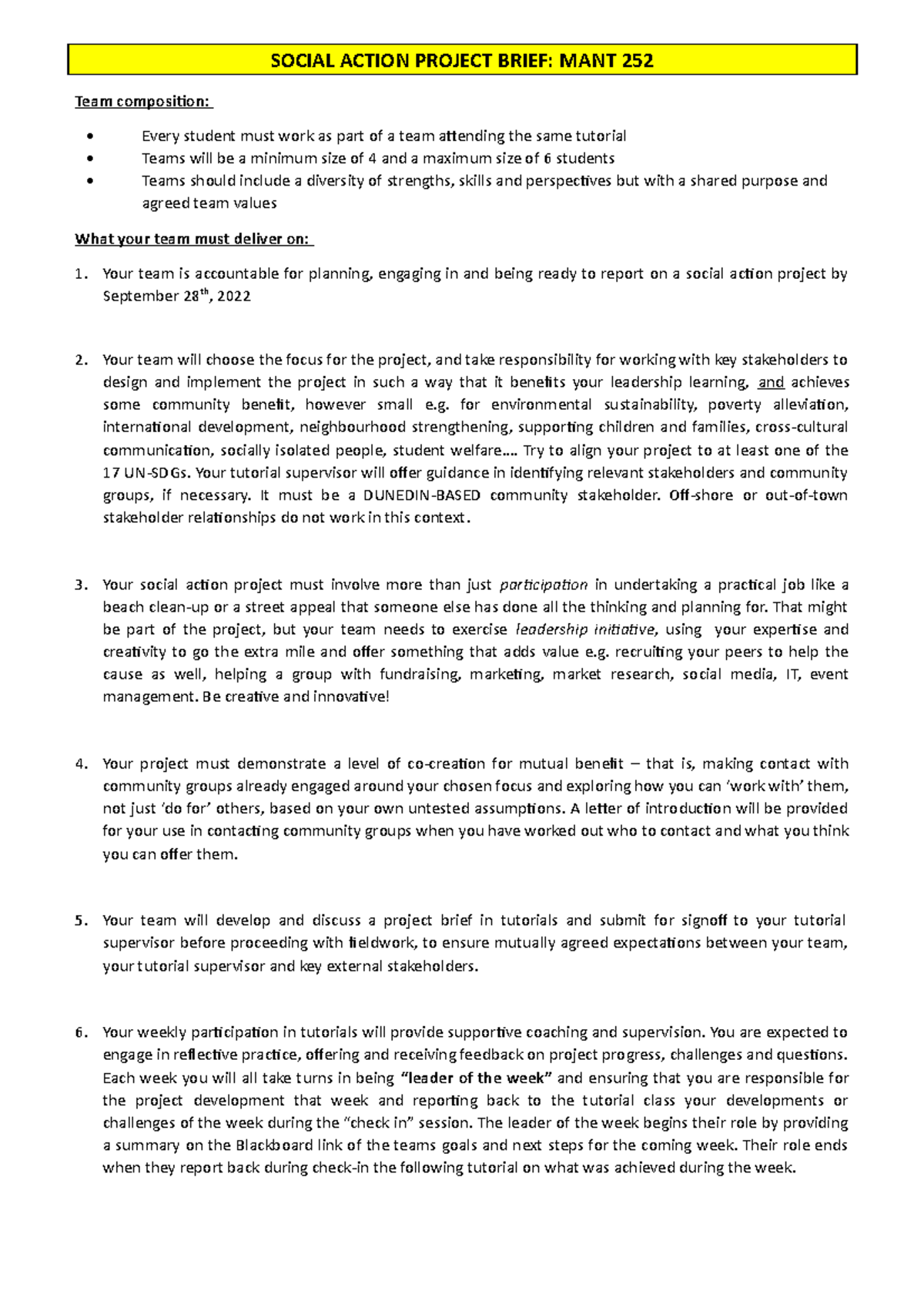 Social Action Project brief, worksheet and marking schedule 2022 ...