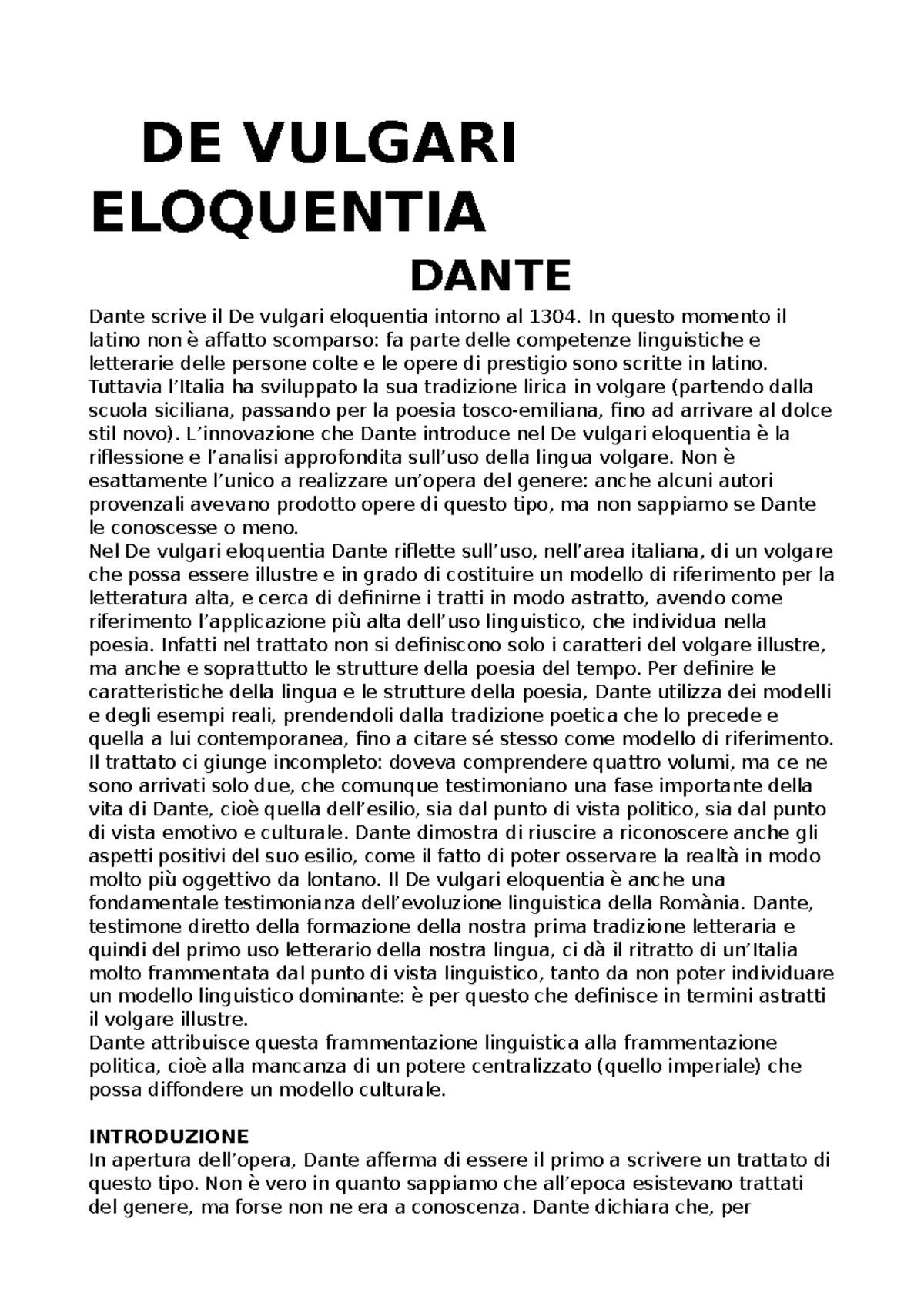 DE Vulgari Eloquentia - DE VULGARI ELOQUENTIA DANTE Dante scrive il De ...