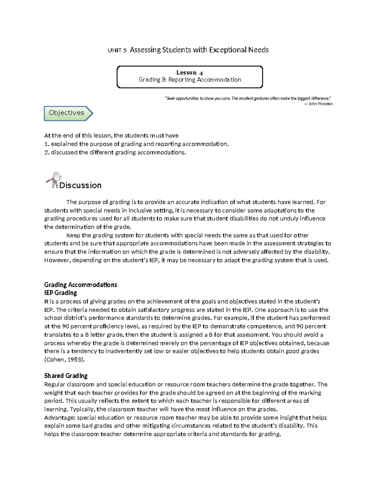 UNIT 5 Lesson 4 Assessment in Learning 2 - UNIT 5 Assessing Students ...