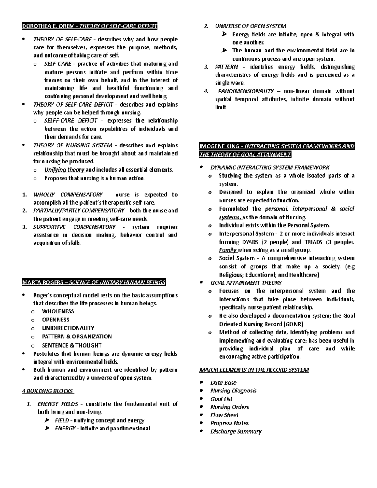 NCMA110 - Midterm - Reviewer - DOROTHEA E. OREM - THEORY OF SELF-CARE ...
