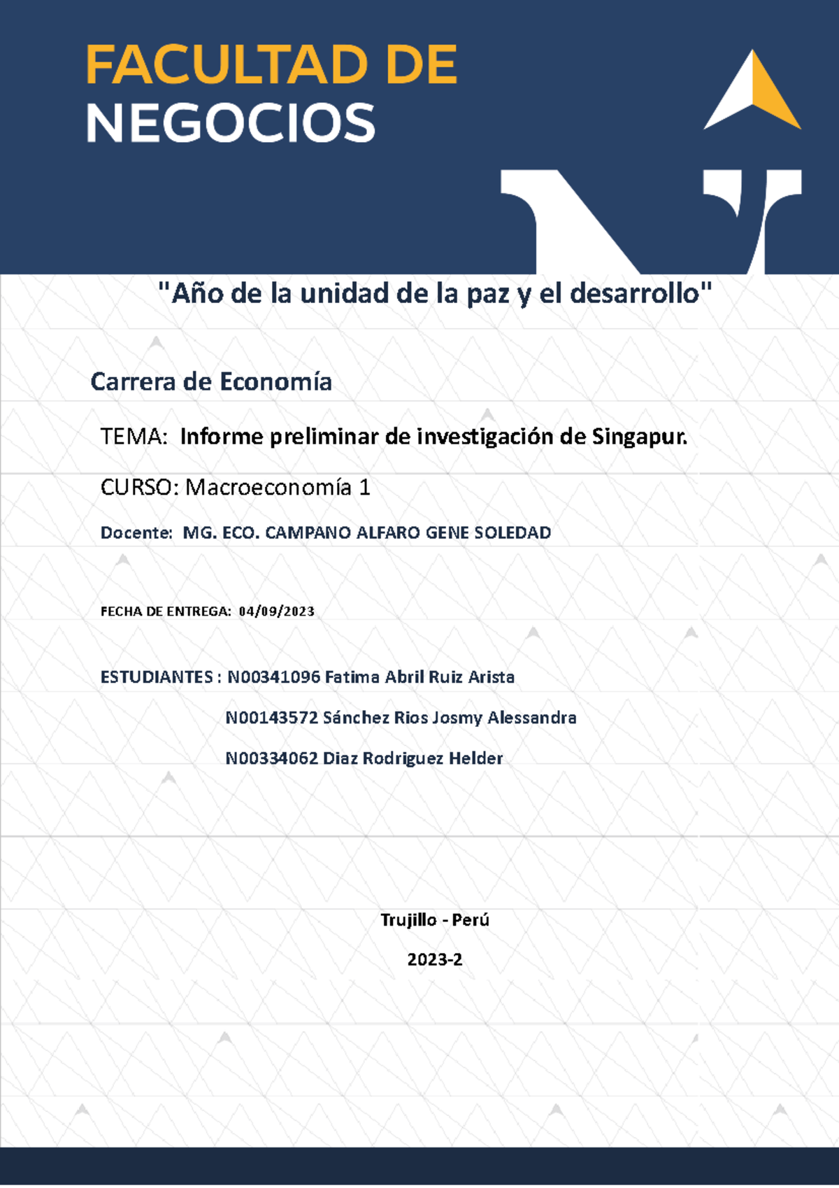 T1 Macro 1... (1) - trabajo hecho - "Año de la unidad de la paz y el desarrollo" Carrera - Studocu