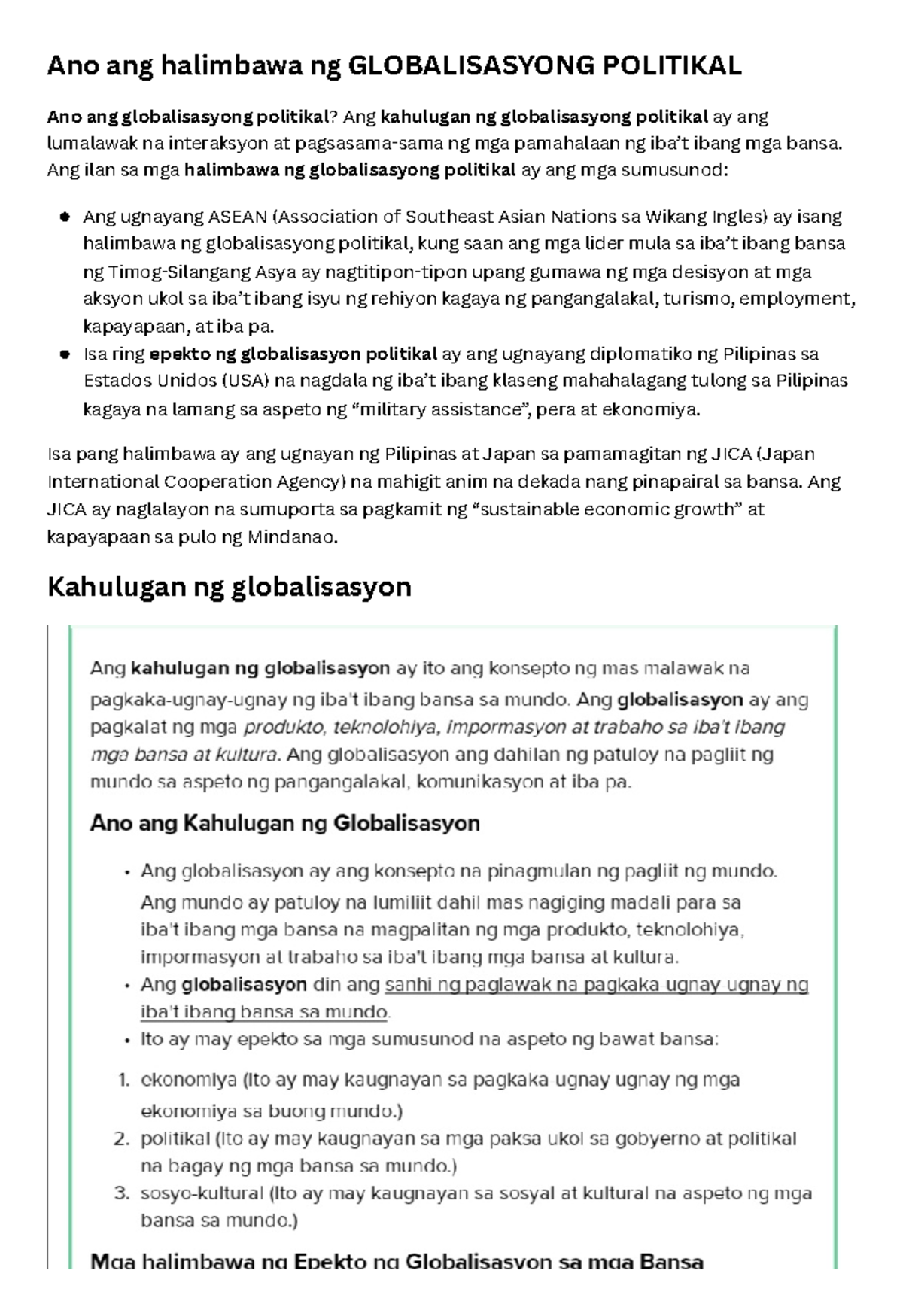 Ano ang halimbawa ng Globalisasyong Politikal - Ano ang halimbawa ng ...