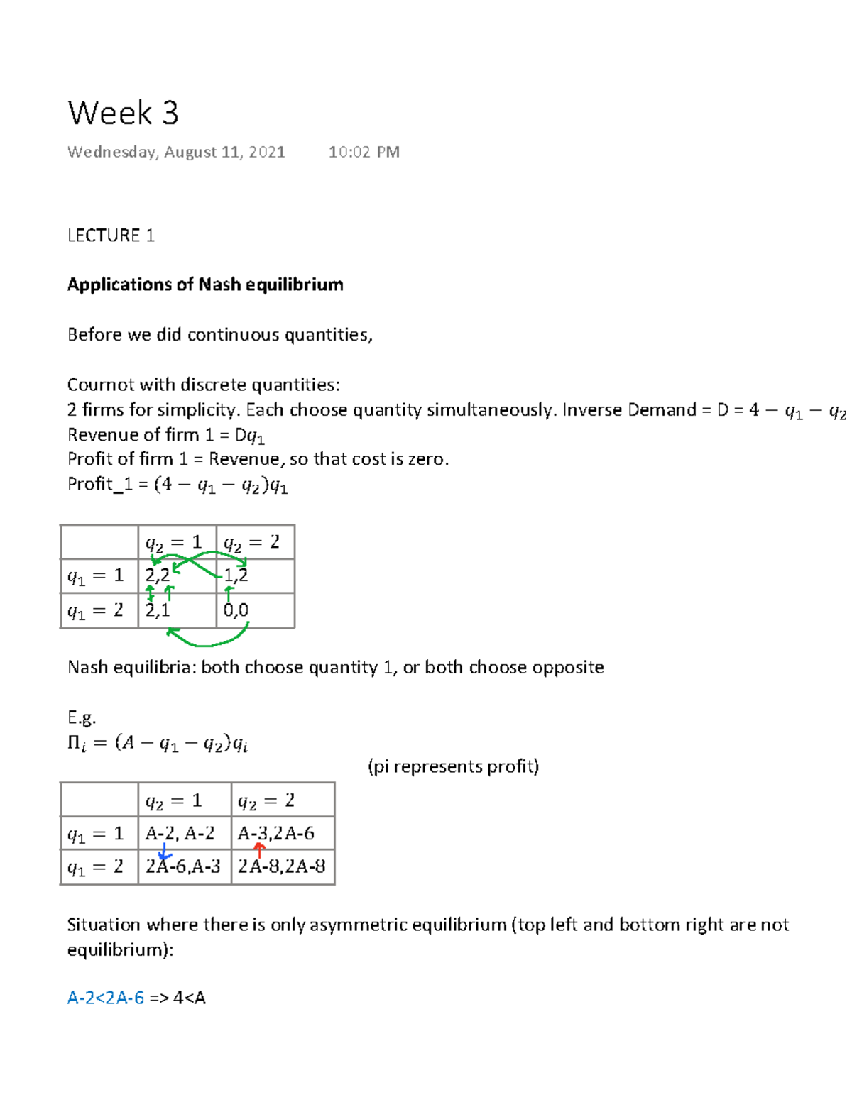 Week 3 - Lecture content for week 3 for game theory - LECTURE 1 Applications of Nash equilibrium ...