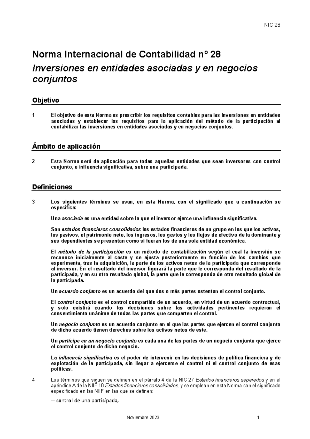 NIC 28.noviembre 23 - Nic 28 - Norma Internacional de Contabilidad nº ...
