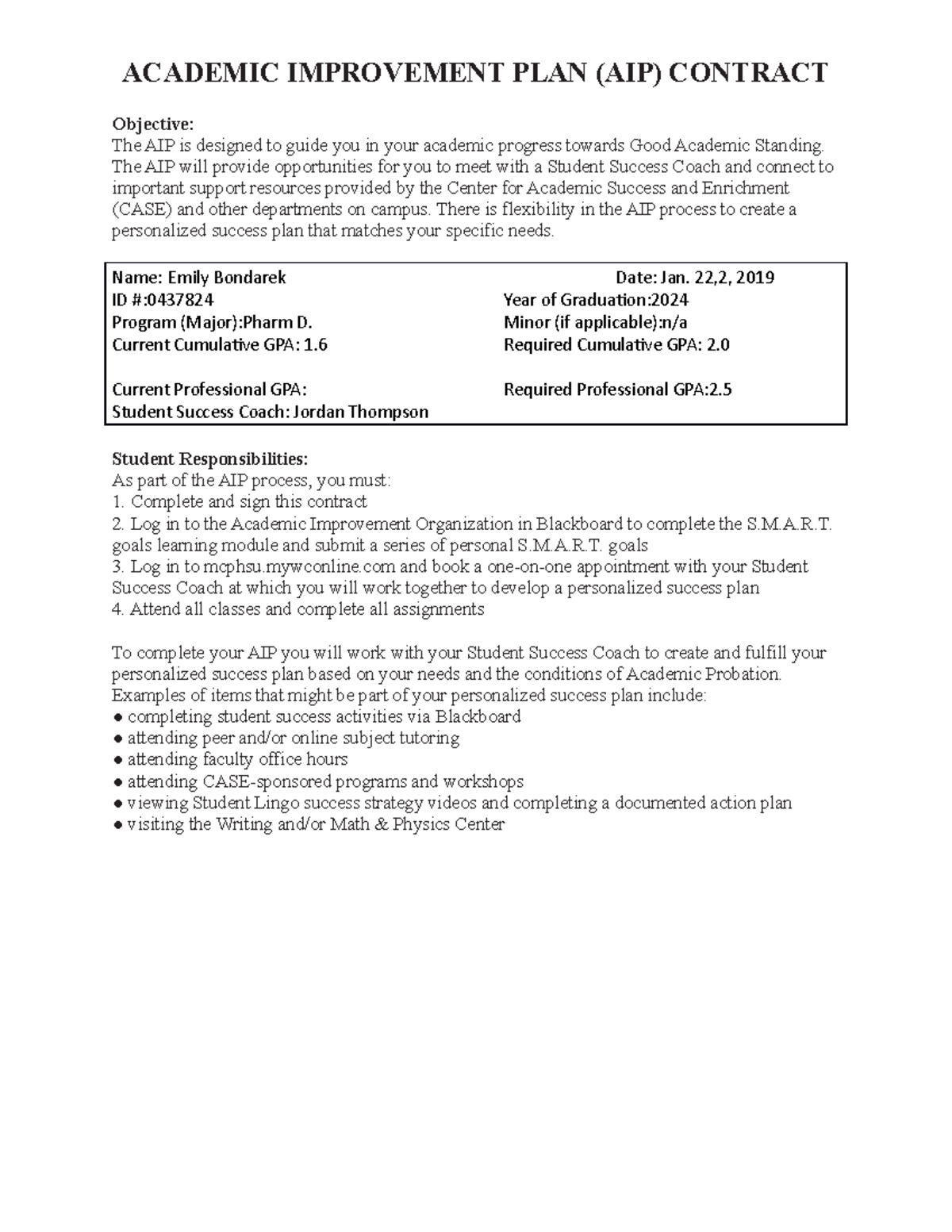 AIP (Word) FA16 - Practice Exam Material - ACADEMIC IMPROVEMENT PLAN ...