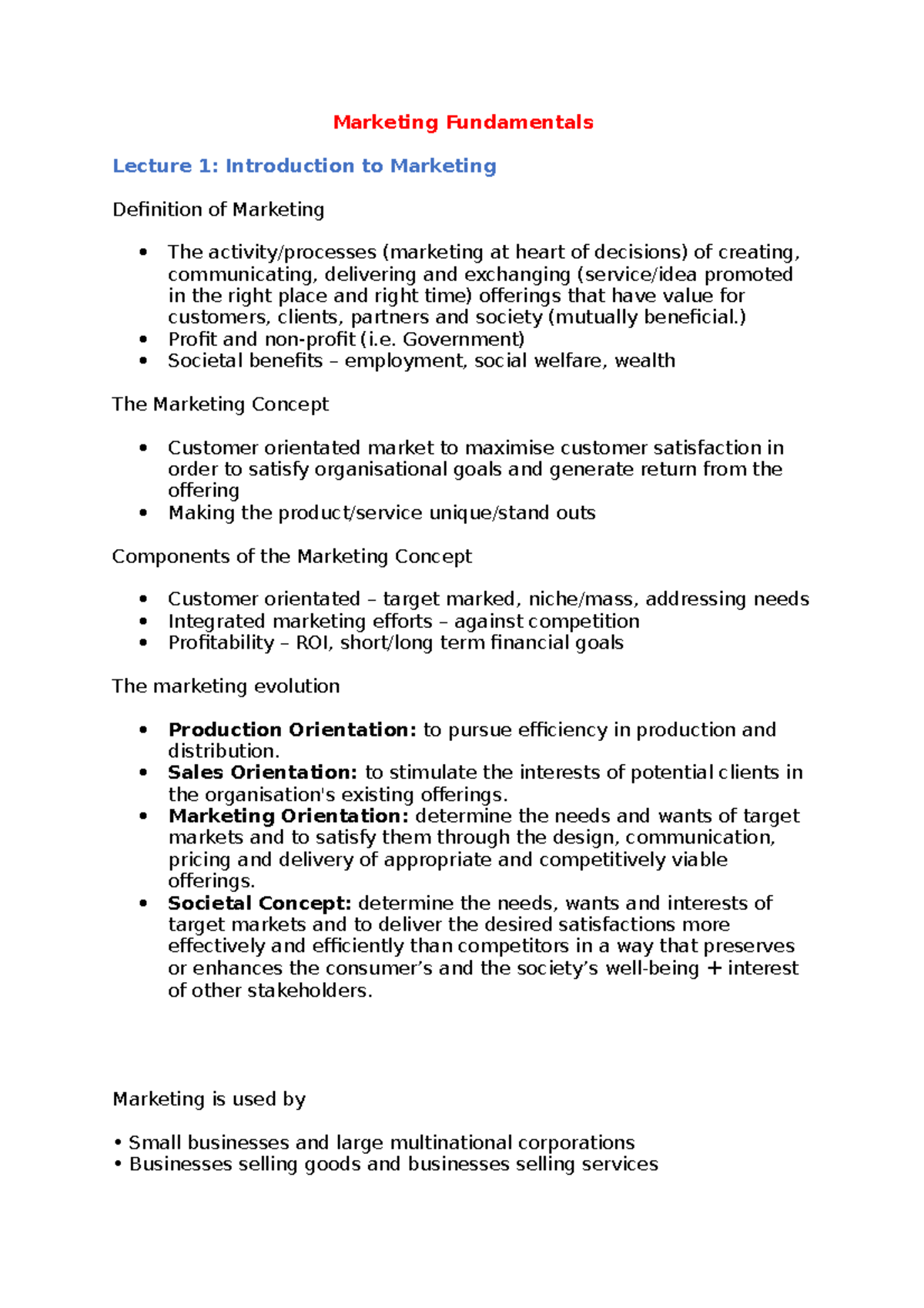 Marketing Fundamentals - Marketing Fundamentals Lecture 1: Introduction ...