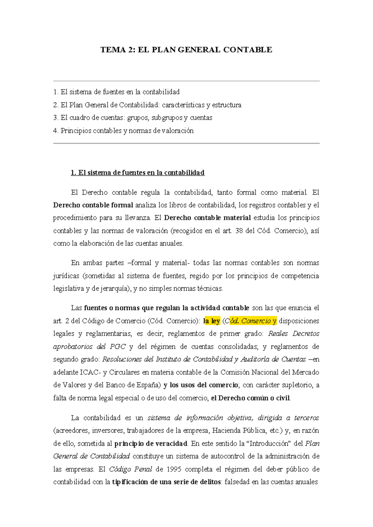 Tema 2 EL PLAN General Contable - TEMA 2: EL PLAN GENERAL CONTABLE El ...