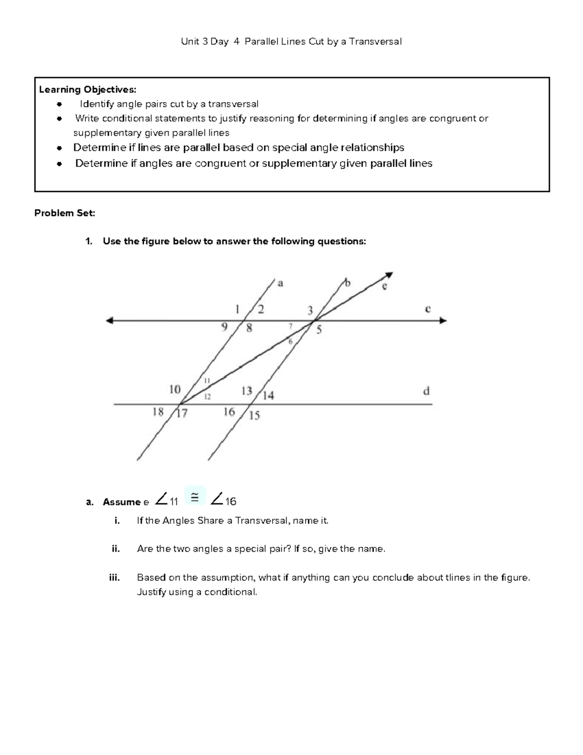 U3 Day 4 Paralle Lines Cut by a Transversal - Unit 3 Day 4 Parallel ...