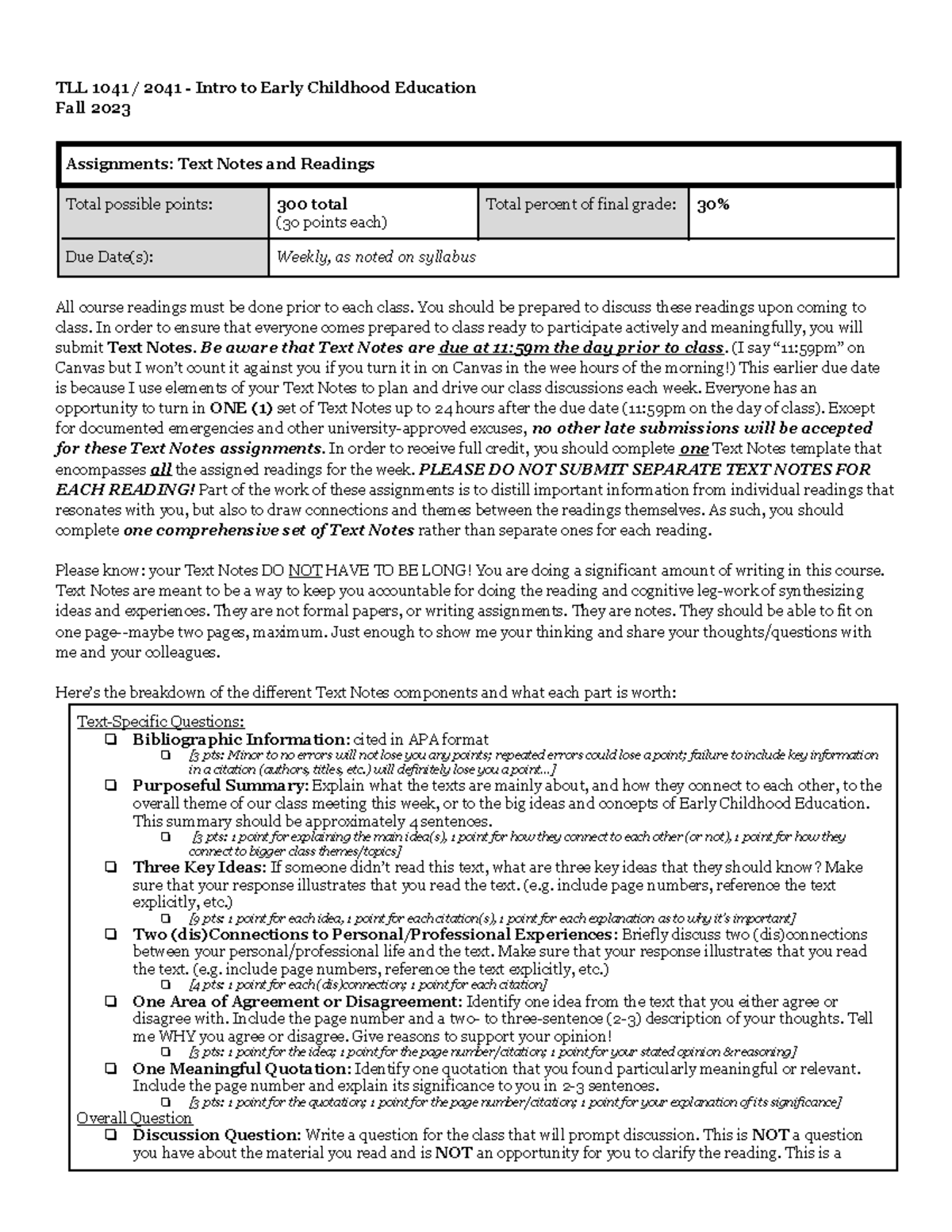 Text Notes 6 - Week 7 - TLL 1041 / 2041 - Intro to Early Childhood ...