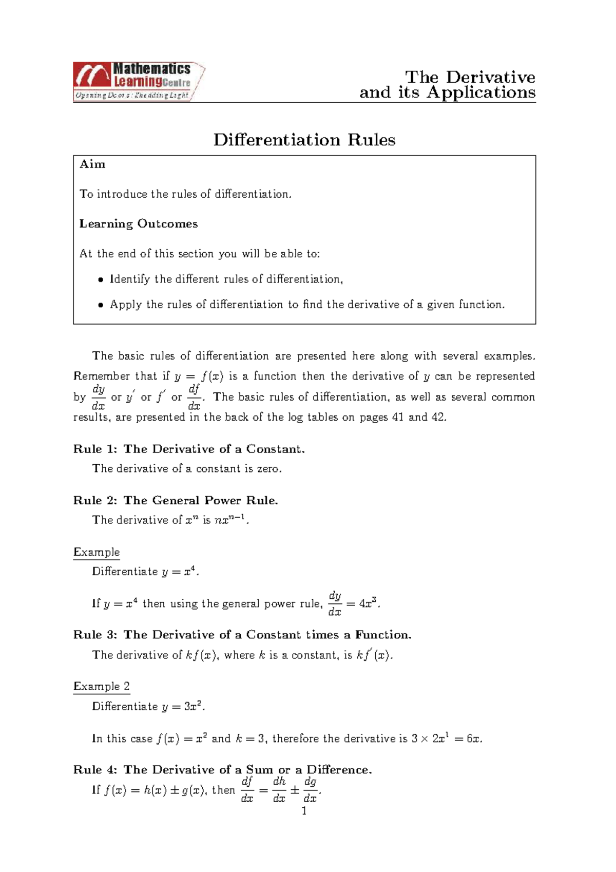 Rules Differentiation for 201 and 209 - The Derivative and its ...